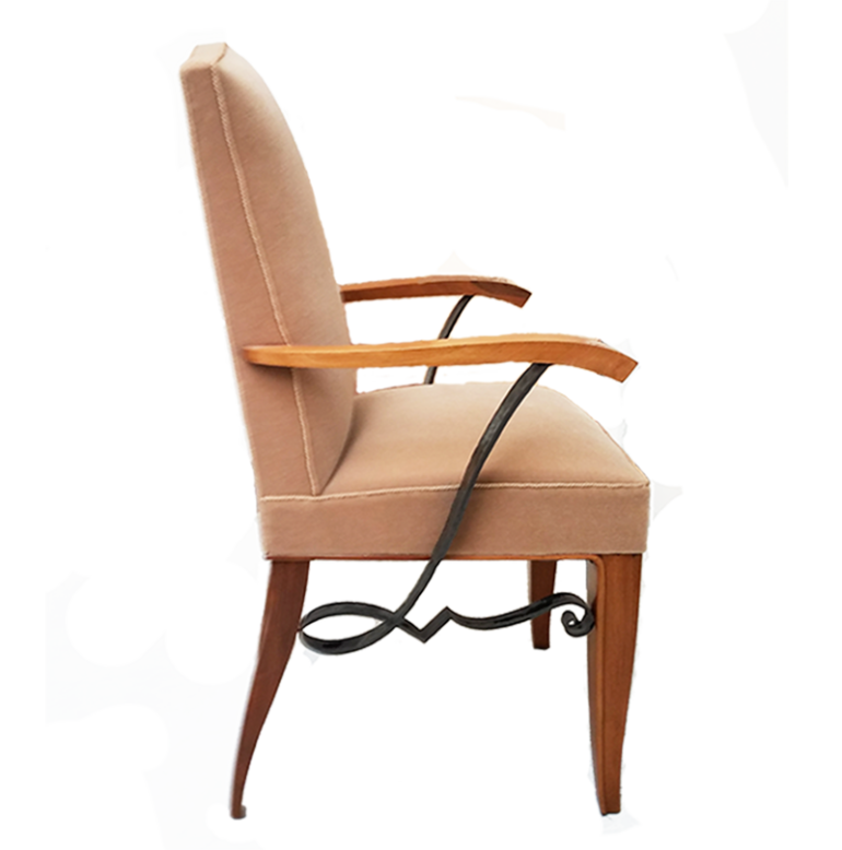 René Prou Pair of Armchairs Wrought Iron and Walnut - Primavera Gallery